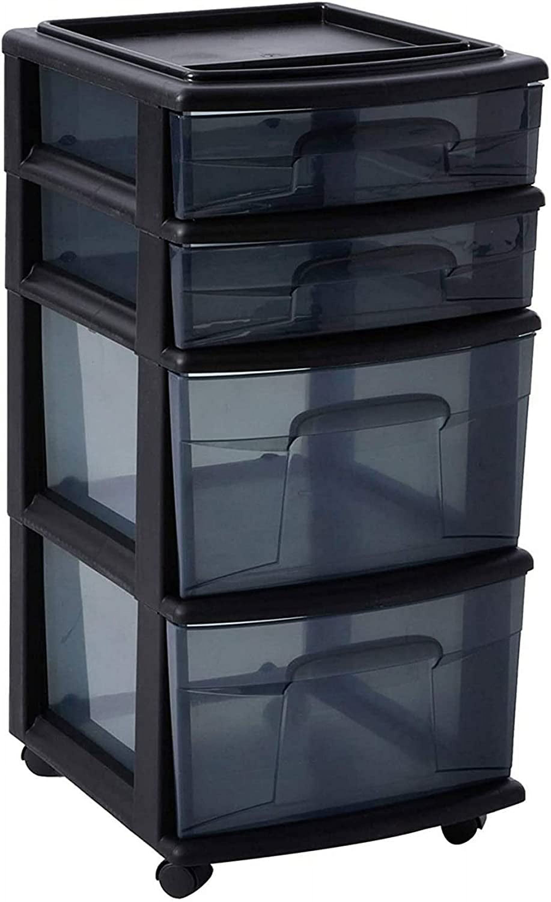 Drawer Tower, 4-Tier Clear Plastic Storage Organizer Cart, Black Frame ...