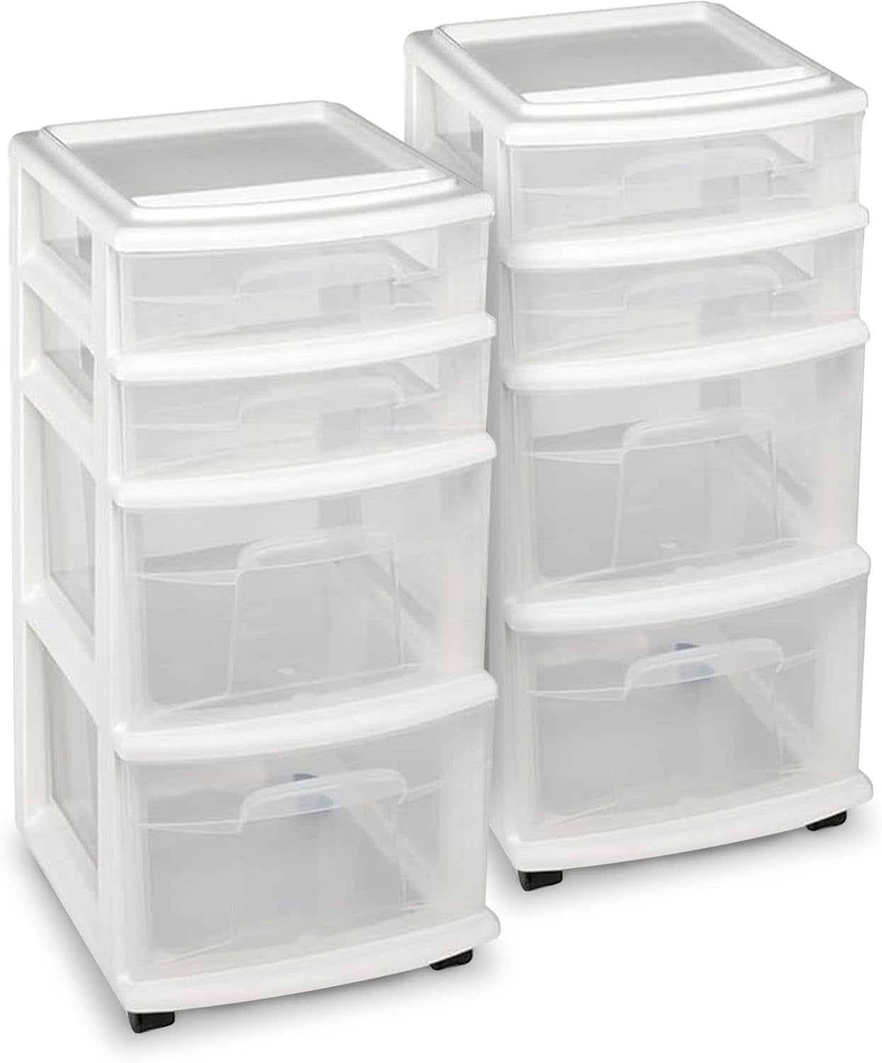Drawer Tower, 4-Tier Clear Plastic Storage Organizer Cart, Black Frame ...