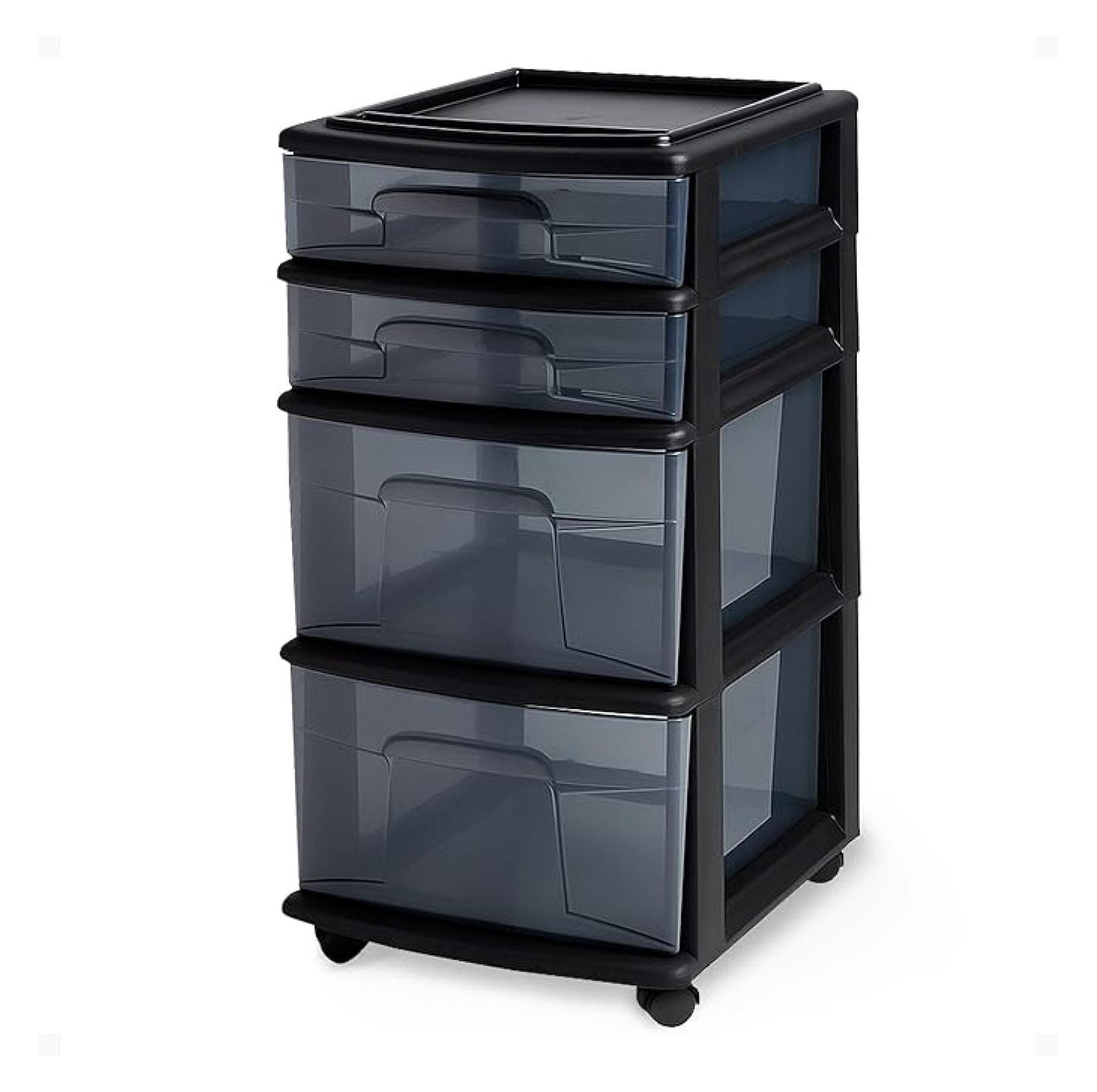 Drawer Tower, 4 Tier Plastic Storage Cart with Wheels - Black Organizer ...