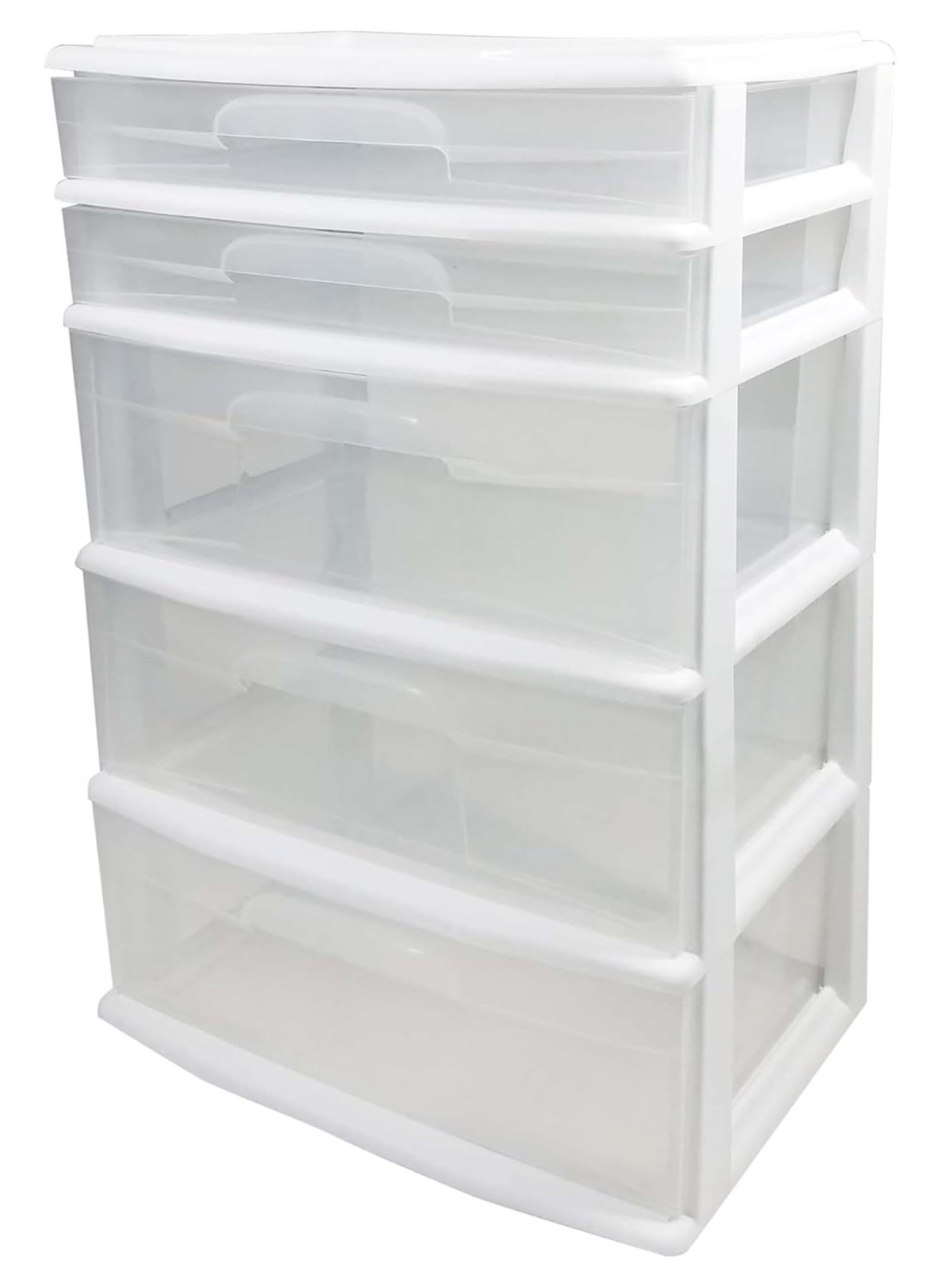 Drawer Tower, 5-Tier Extra-Wide Clear Plastic Storage Organizer Cart ...