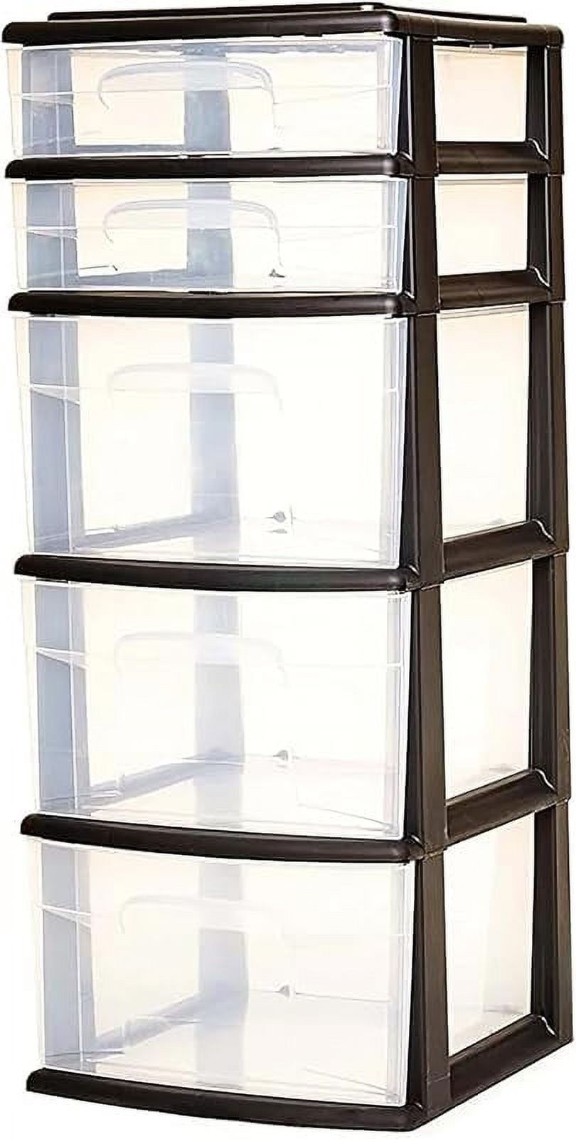 Drawer Tower, 6-Tier Clear Plastic Storage Organizer Cart, Black Frame ...
