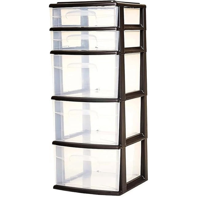 Drawer Tower, 6-Tier Clear Plastic Storage Organizer Cart, Black Frame ...