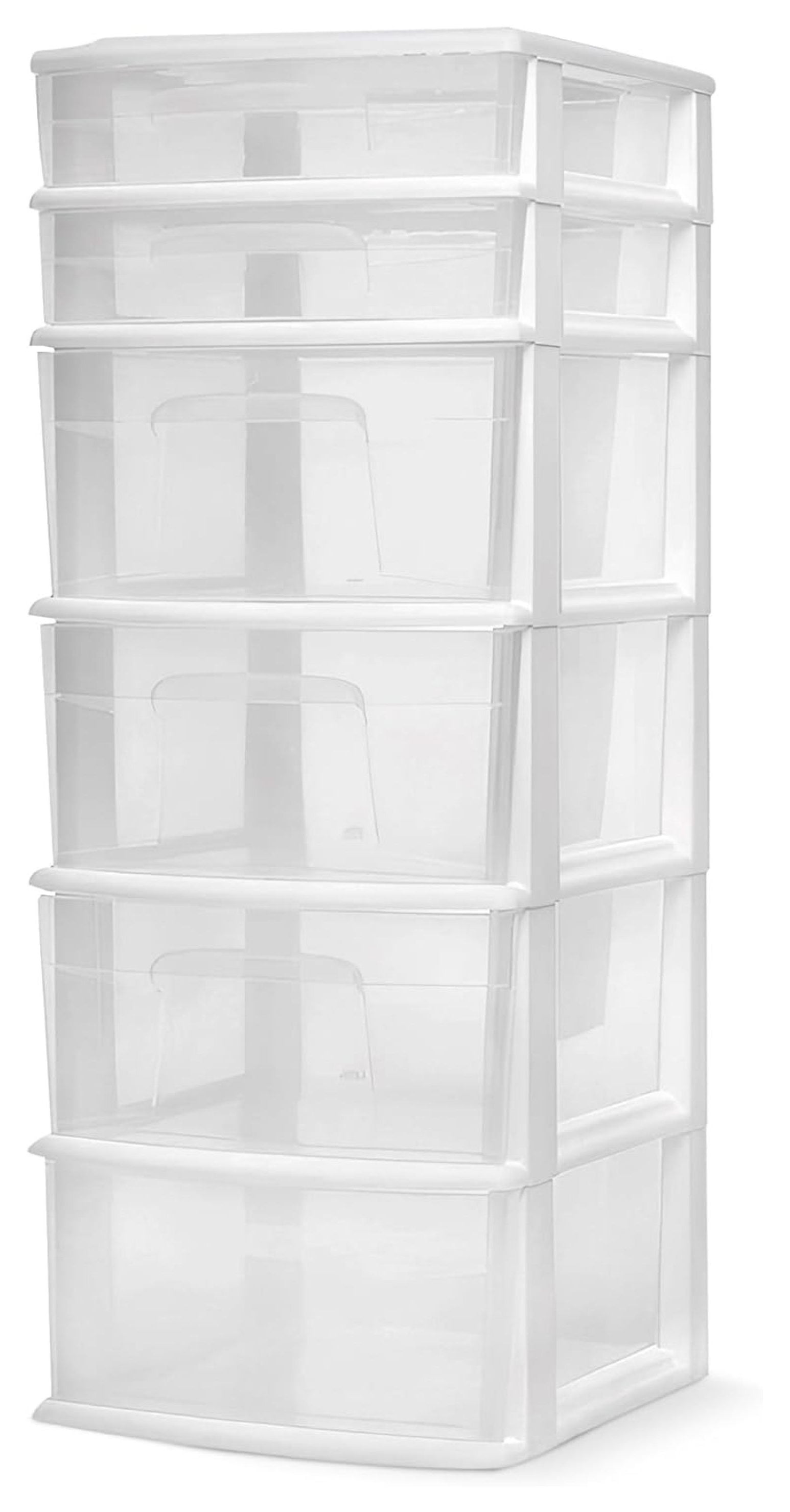 Drawer Tower, 6-Tier Clear Plastic Storage Organizer Cart, White Frame ...