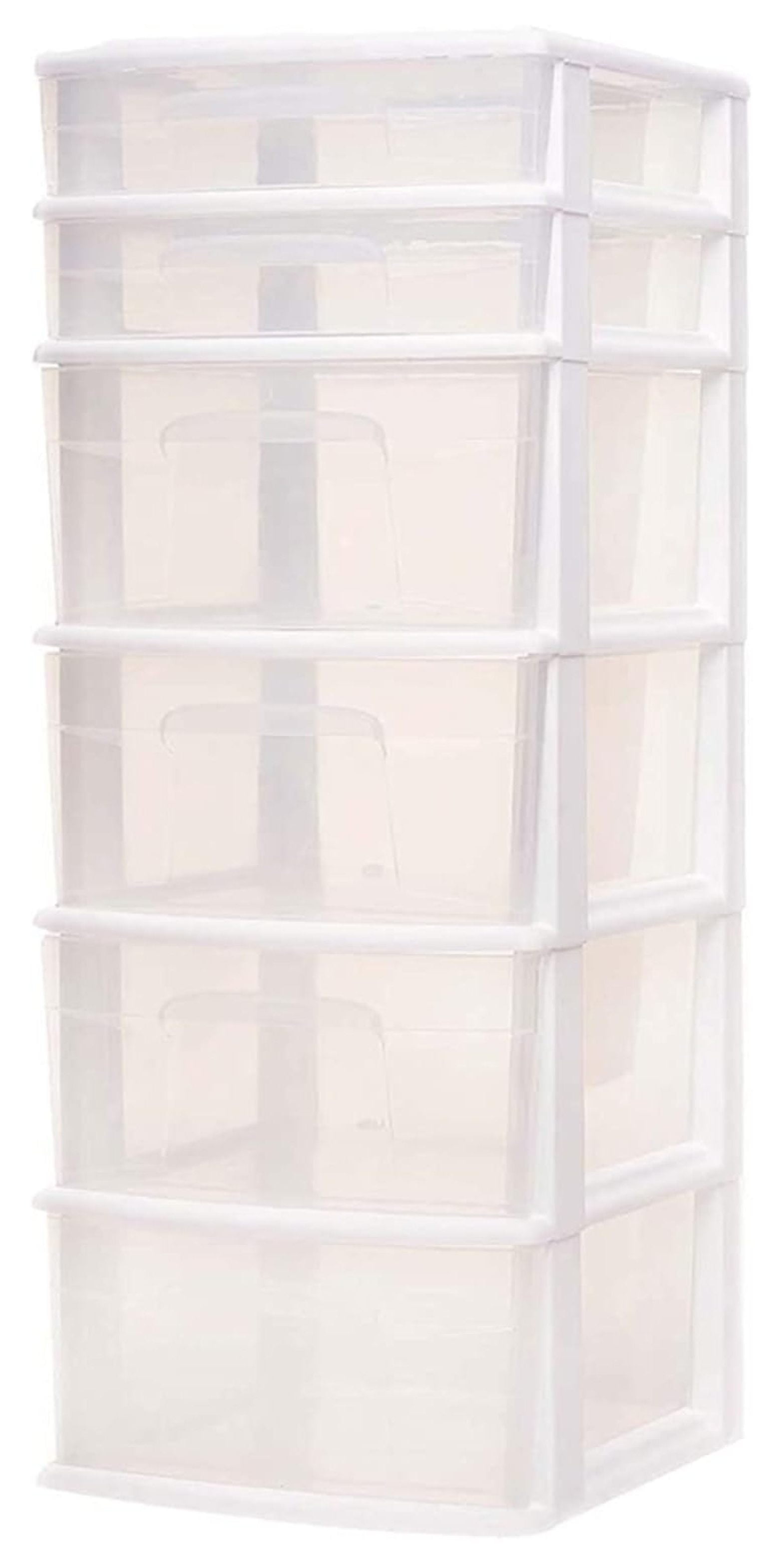 Drawer Tower, 6-Tier Clear Plastic Storage Organizer Cart, White Frame ...