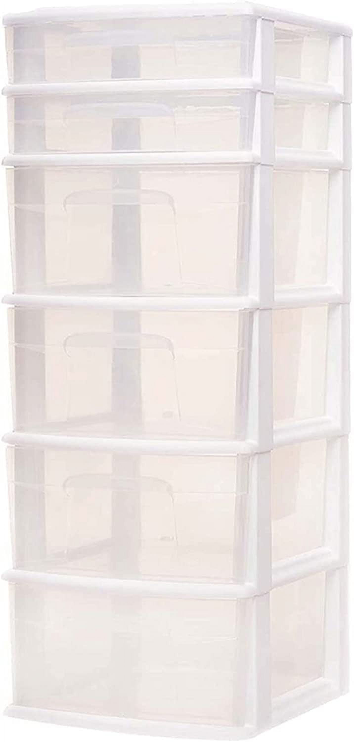 Drawer Tower, 6-Tier Clear Plastic Storage Organizer Cart, White Frame ...