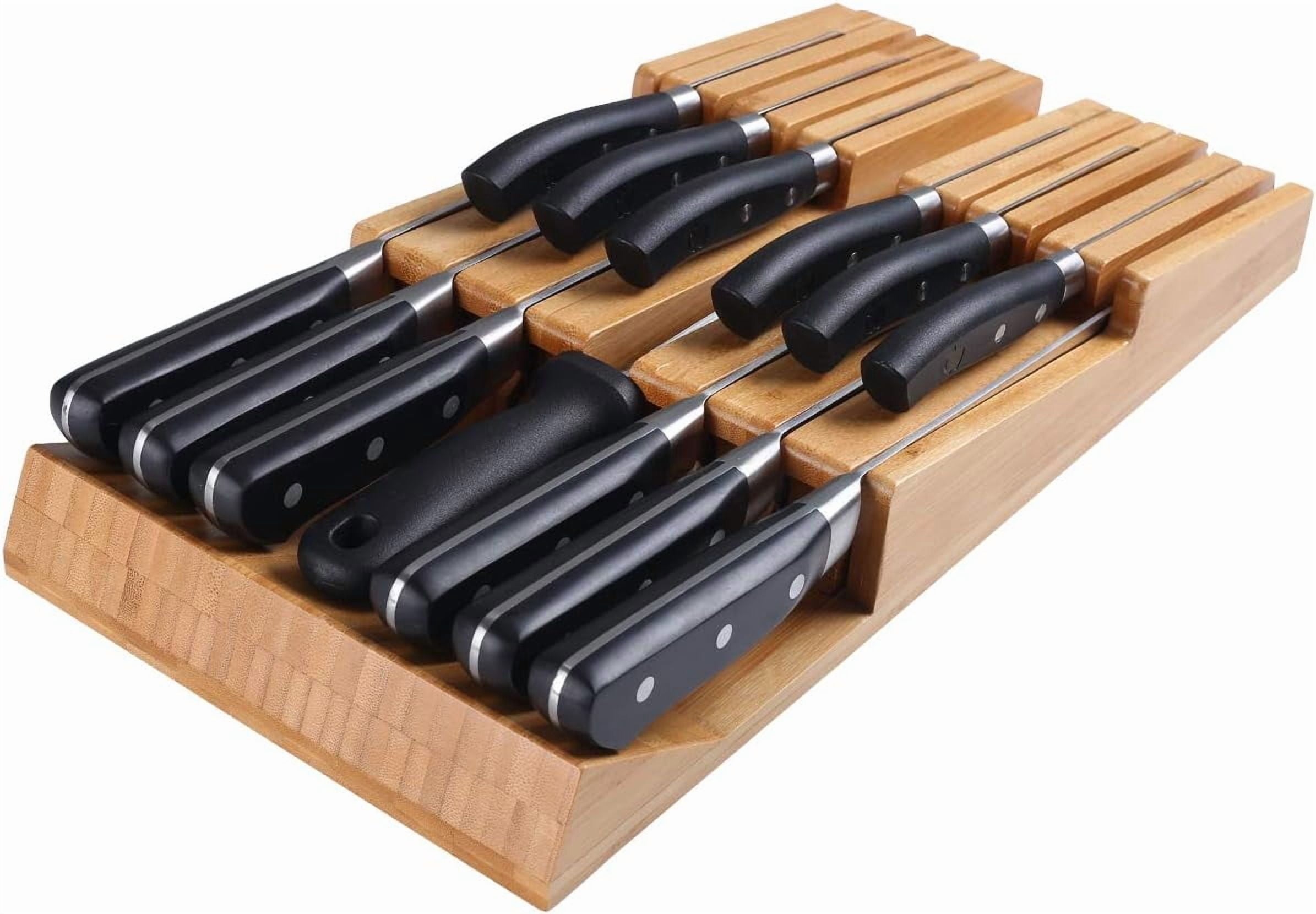 Drawer style bamboo knife holder set, large kitchen removable washable ...