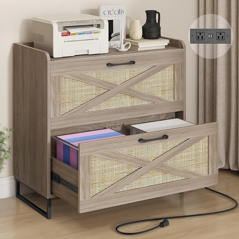 Drawers Lateral File Cabinet with Charging Station for Letter/Legal/A4 ...