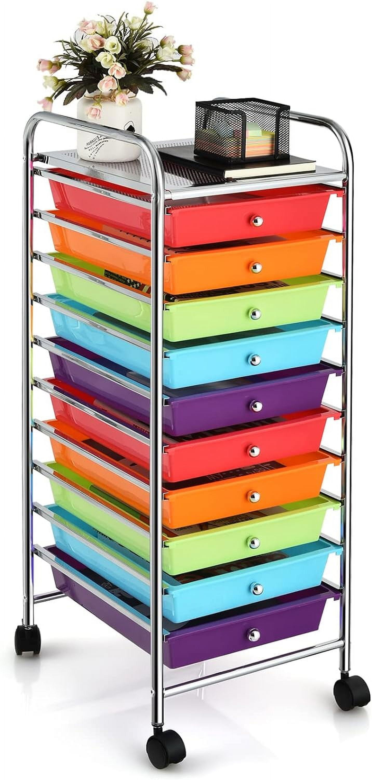 Drawers Rolling Cart, Storage Cart with w/Removable Drawers & Steel ...