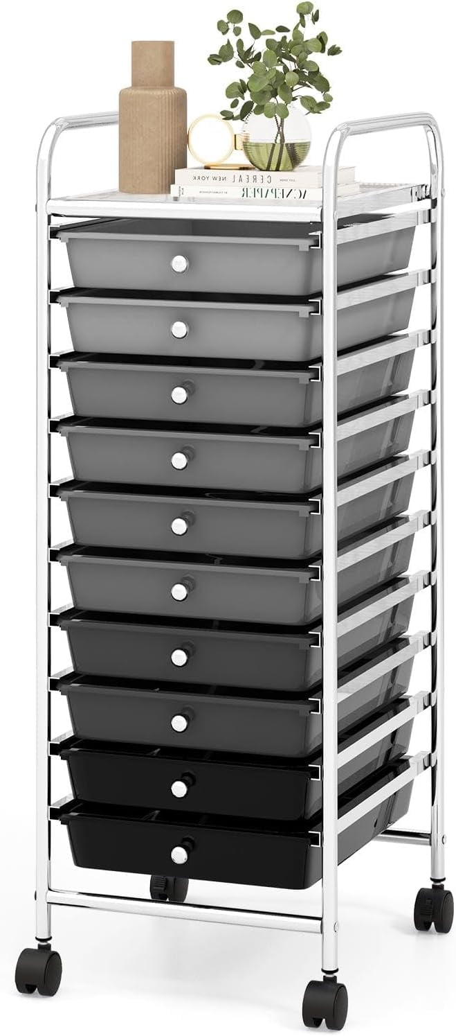 Drawers Rolling Cart, Storage Cart with w/Removable Drawers & Steel ...