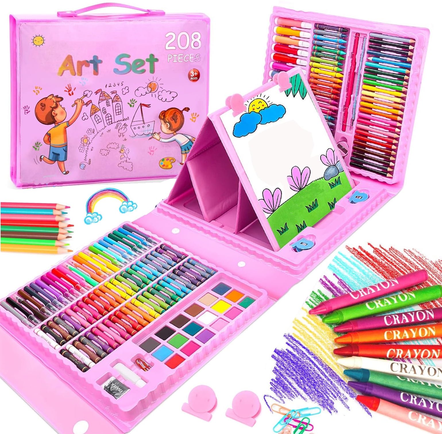 Drawing Art Kit for Kids,Double Sided Trifold Easel Art Set, 208 PCS ...