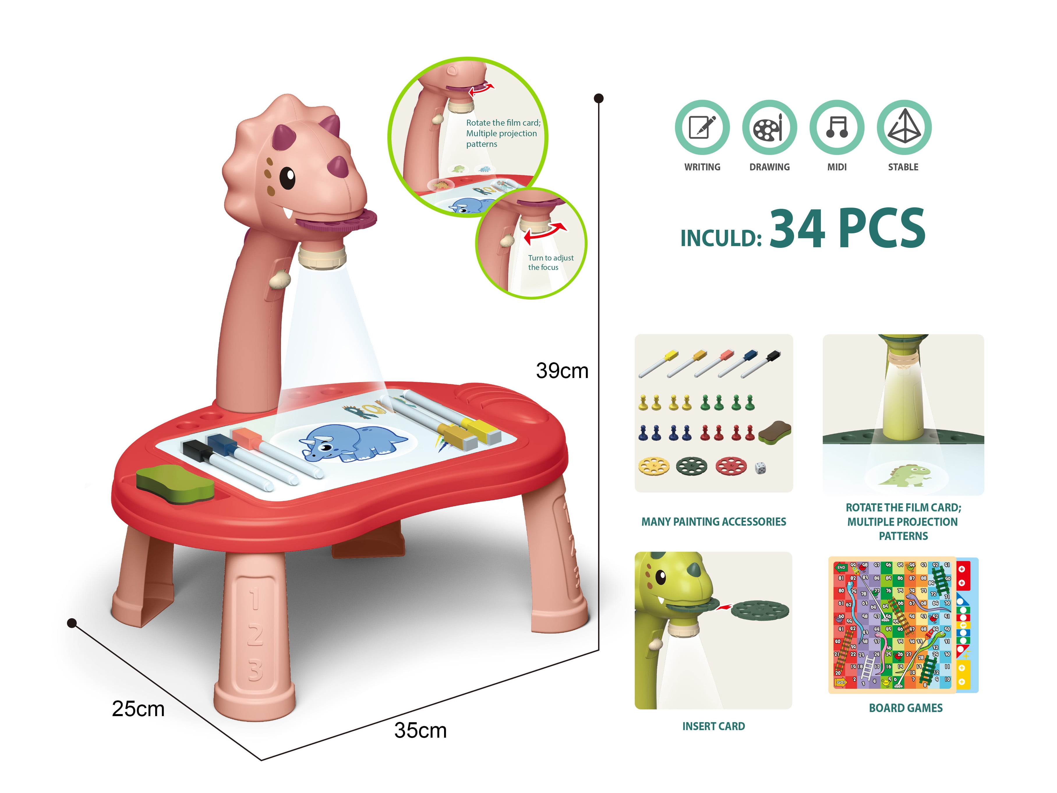 Mundo Toys Dinosaur Projection Drawing Table - 34 Piece Art Projector ...