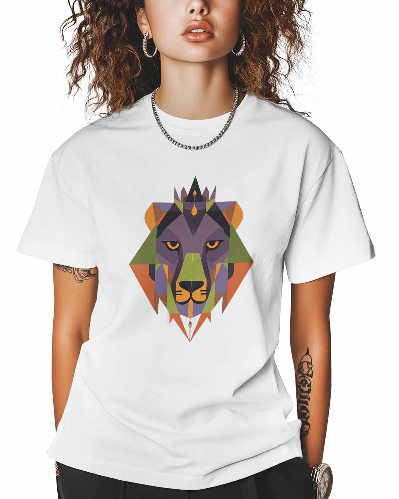 Drawing Lion Head T Shirts for Women Short Sleeve Cotton Crewneck T ...