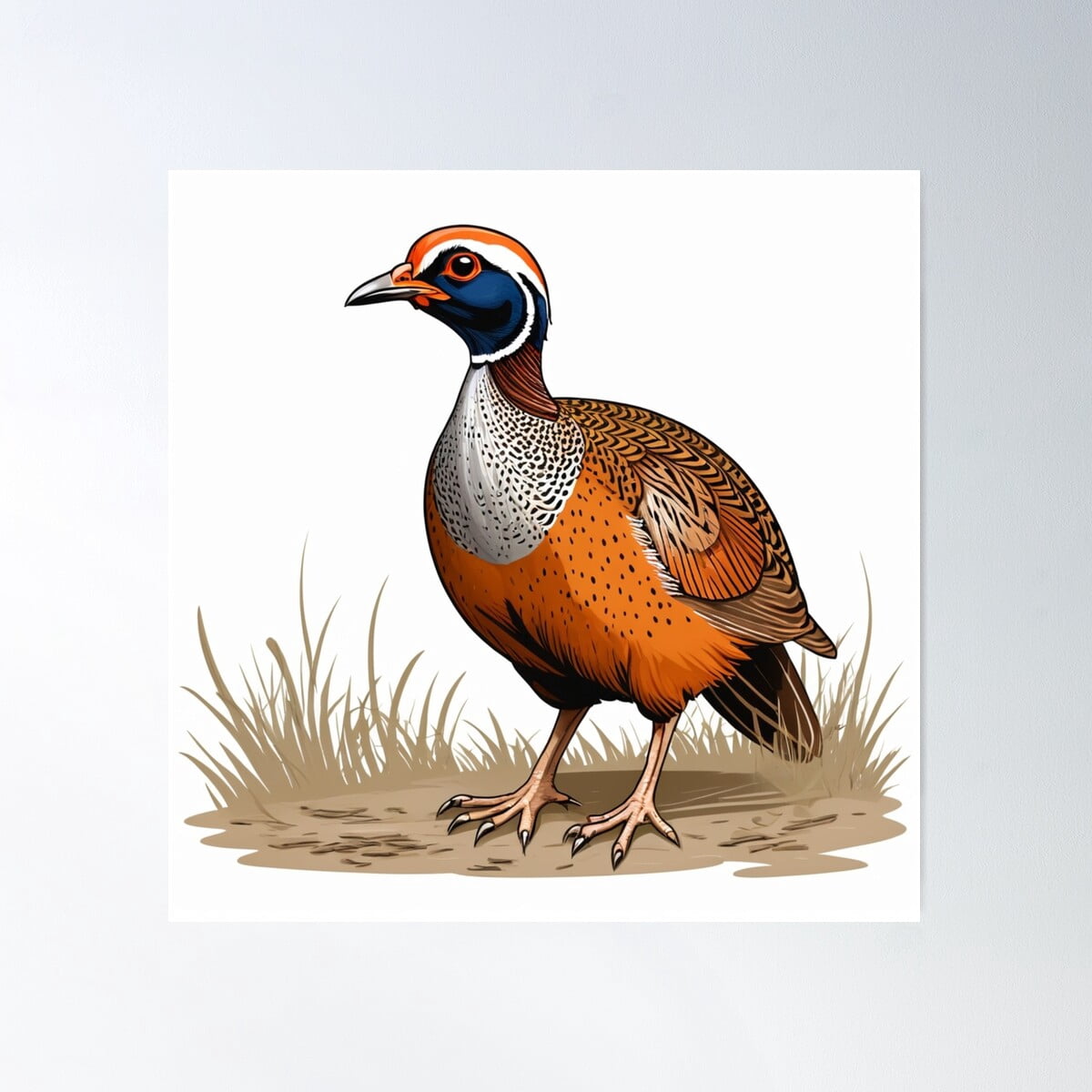 Drawing Of A River Francolin Pheasant Poster Wall Art, Modern Wall ...