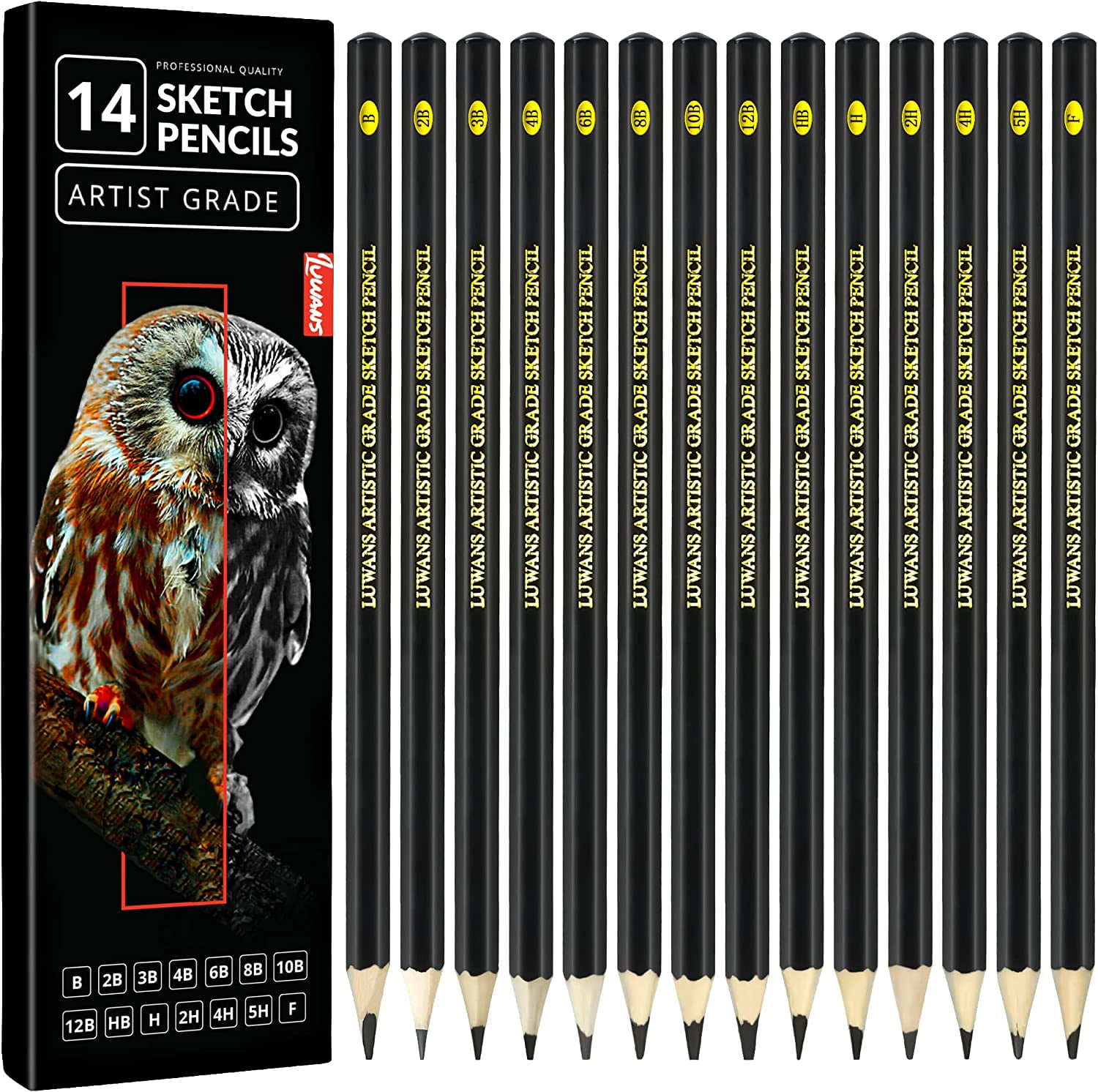 Drawing Pencils Set of 14 (B - 12B) Sketching Pencils for Drawing ...