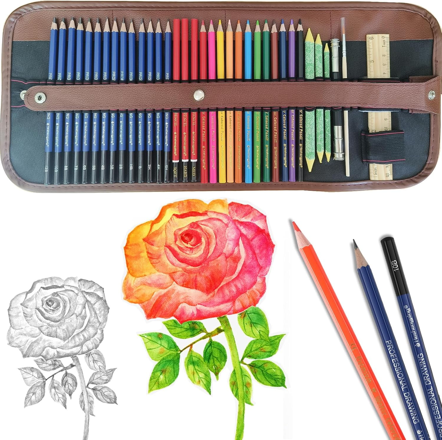Drawing Pencils Sketching Kit, Graphite, Charcoal, Colored Pencils for ...