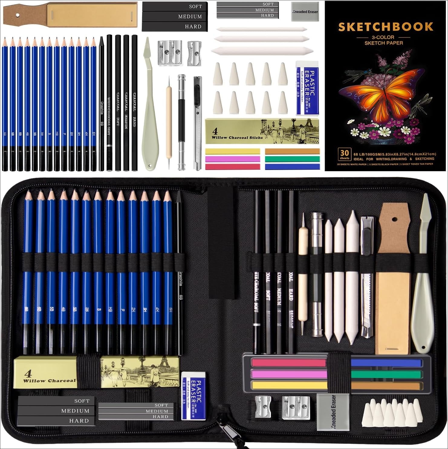 Drawing Set Sketch Pencils Kit,Sketching Supplies with Sketchbook ...