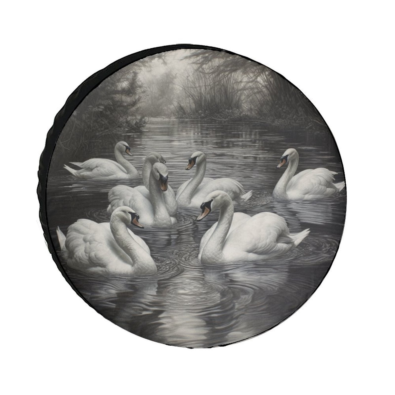 Drawing Seven Swans A Swimming Spare Tire Cover Beautiful Bird Wheel ...