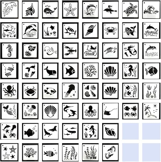 Drawing Stencils Kits for Painting 60Pcs Sea Stencil for Wood Carving ...
