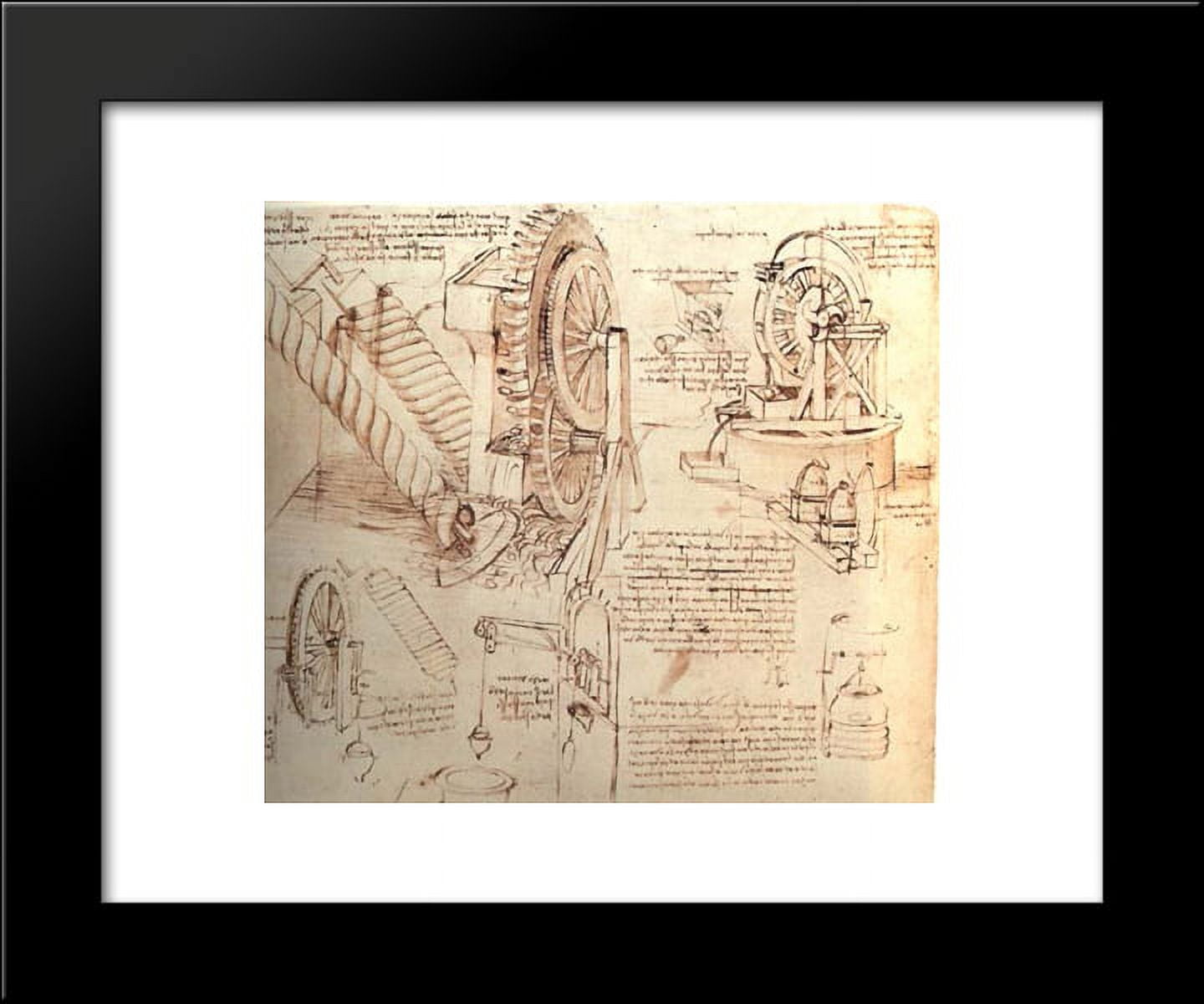 Drawings of Water Lifting Devices 20x24 Framed Art Print by Leonardo da ...