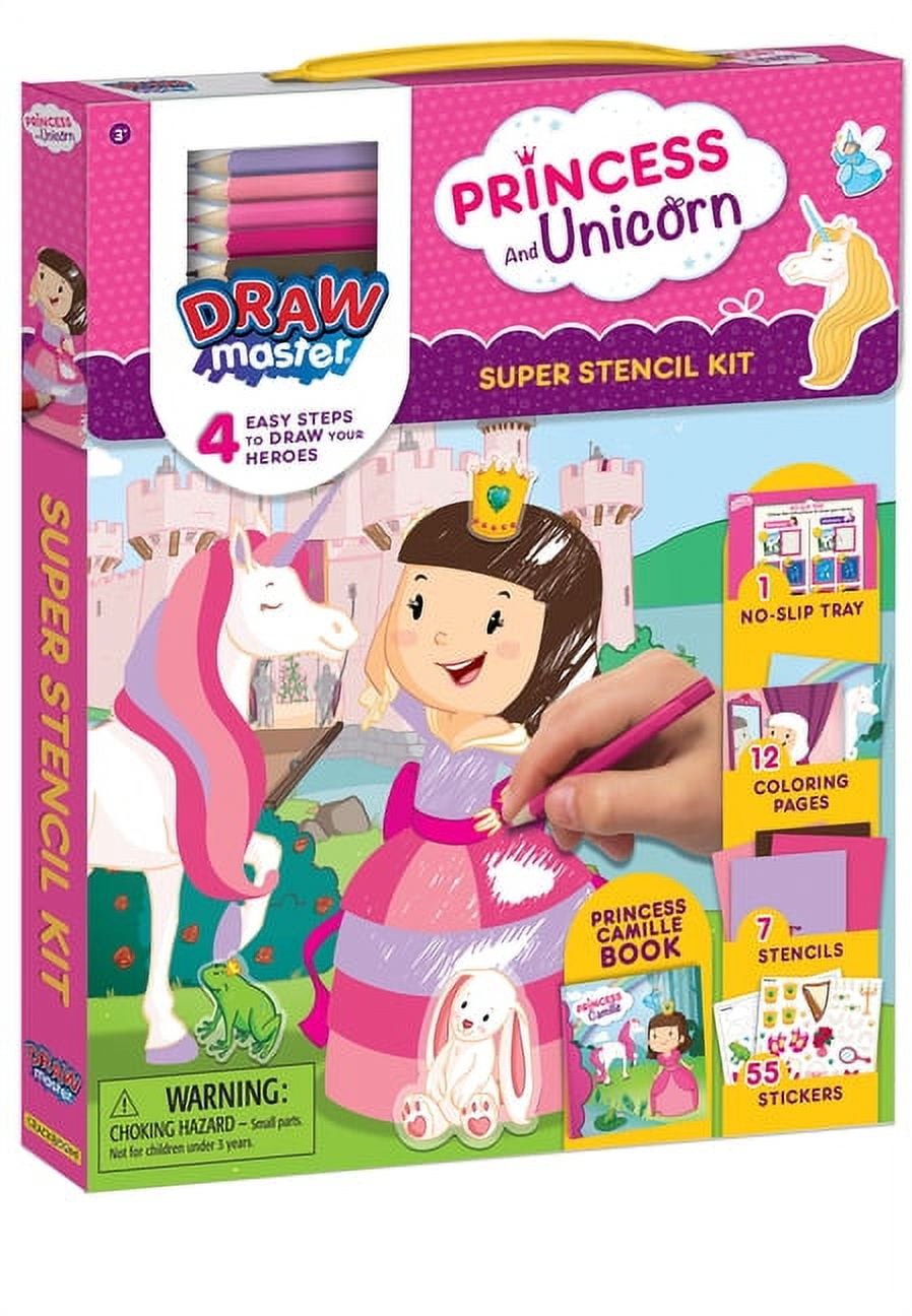 Drawmaster: Drawmaster Princess and Unicorn: Super Stencil Kit: 4 Easy ...