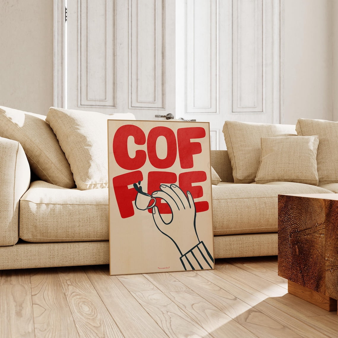 Drawn Coffee Poster Modern Kitchen Wall Art Red Decor Design1 Poster ...