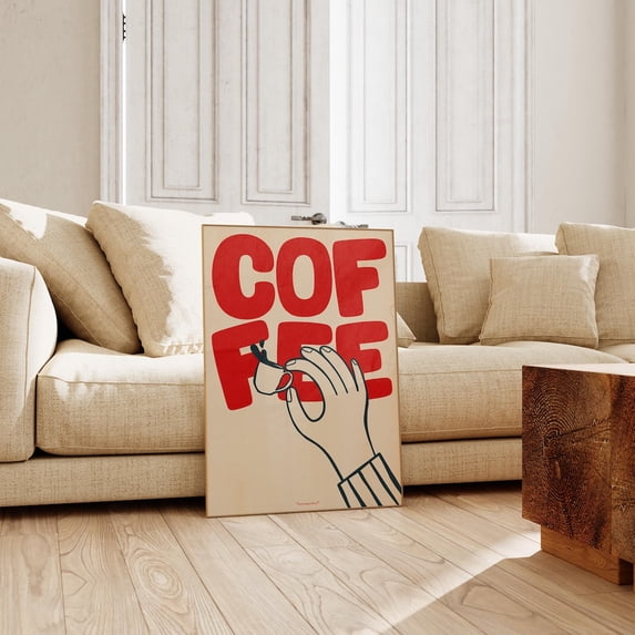 Drawn Coffee Poster Modern Kitchen Wall Art Red Decor Design1 Poster ...