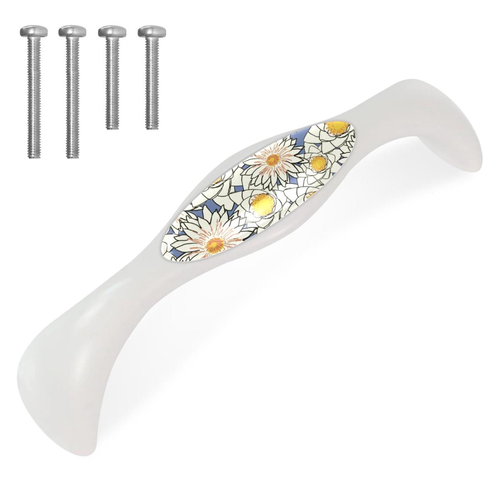 Drawn Lotus Flower Knob 4 Pack Arched Drawer Pulls Crystal Glass White ...