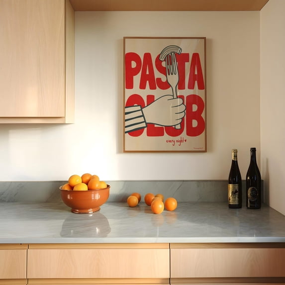 Drawn Pasta Club Poster Modern Kitchen Wall Art Dinning Room Decor ...