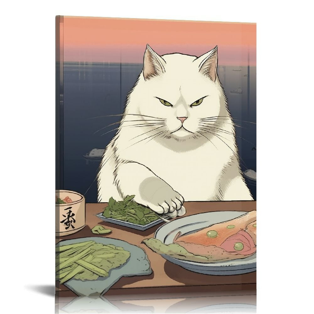 Drawpro Cute Funny Japanese Cat Wall Art Set of 2,12x20in, Vintage ...