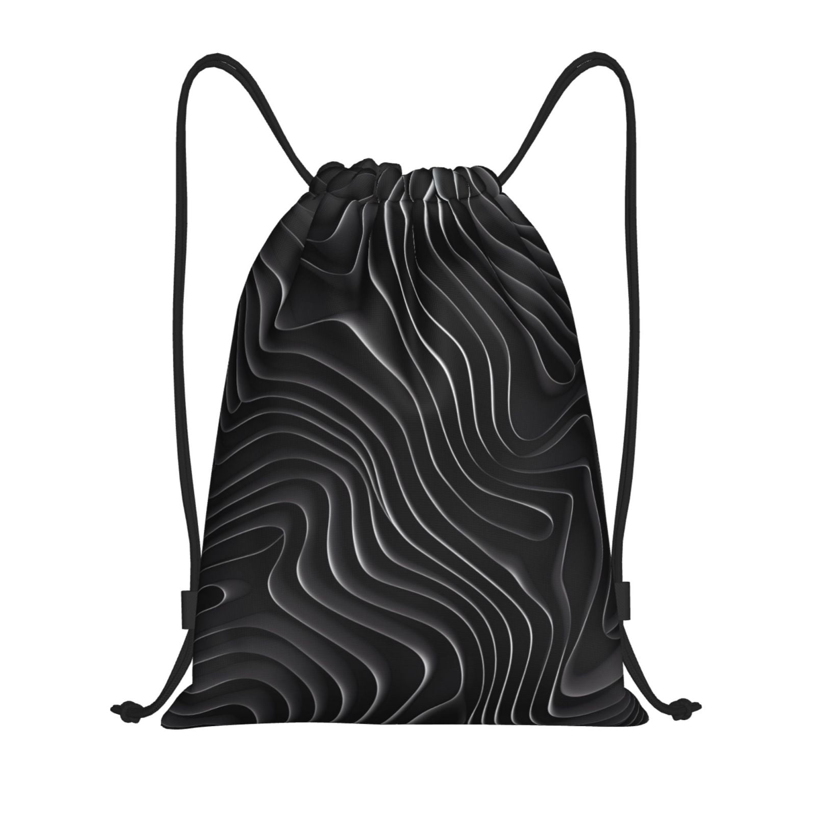 Drawstring Backpack - Abstract Black And White Waves Splash Proof Small ...