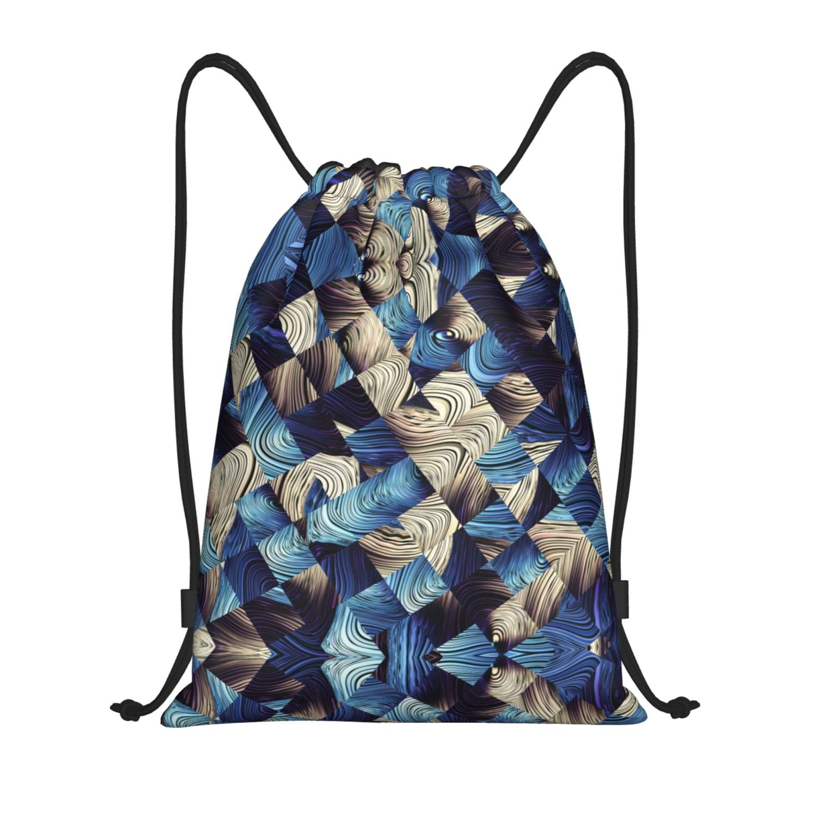 Drawstring Backpack - Abstract Blue Squares Splash Proof Small ...