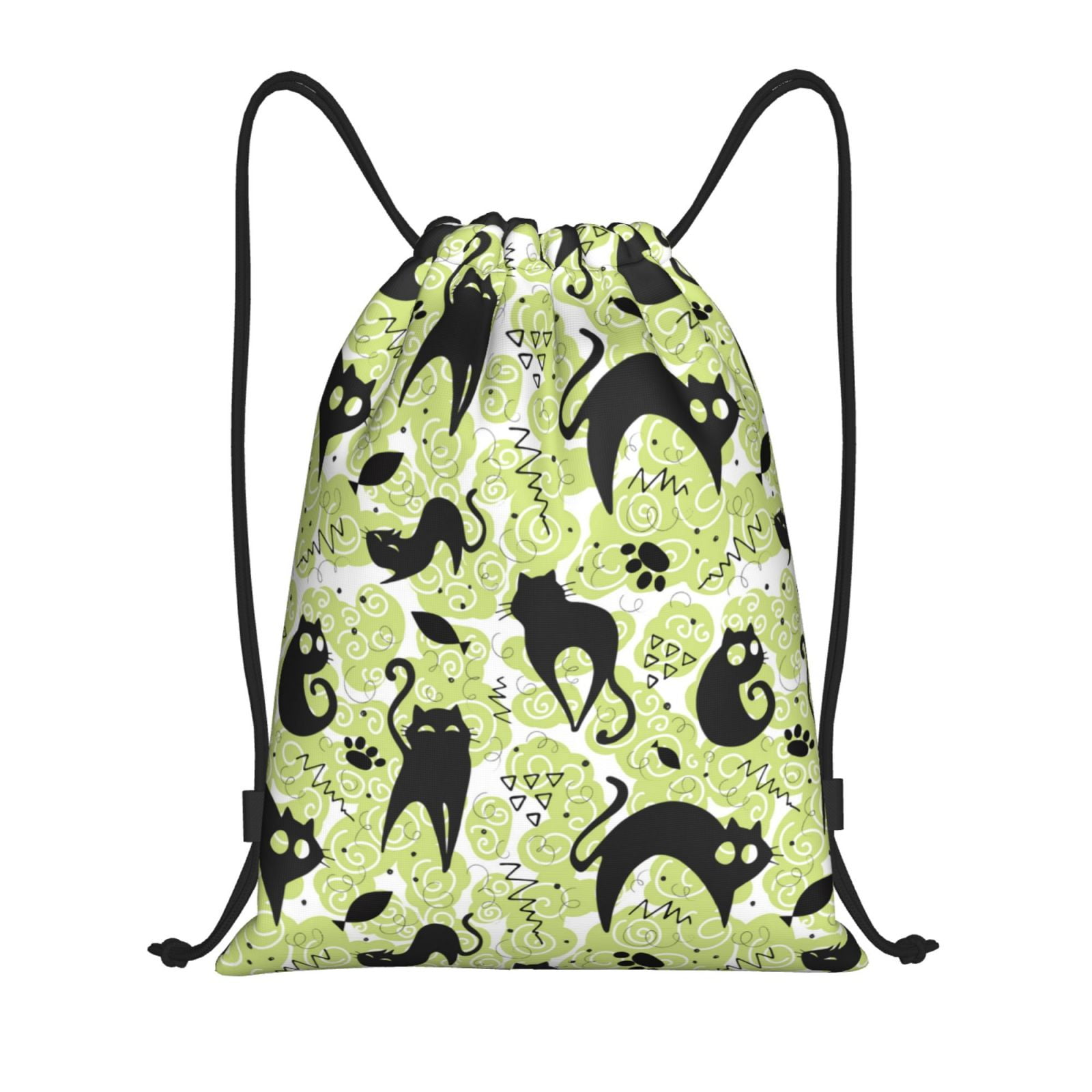 Drawstring Backpack Abstract Cute Cat Green Sports Gym Bag for Men ...