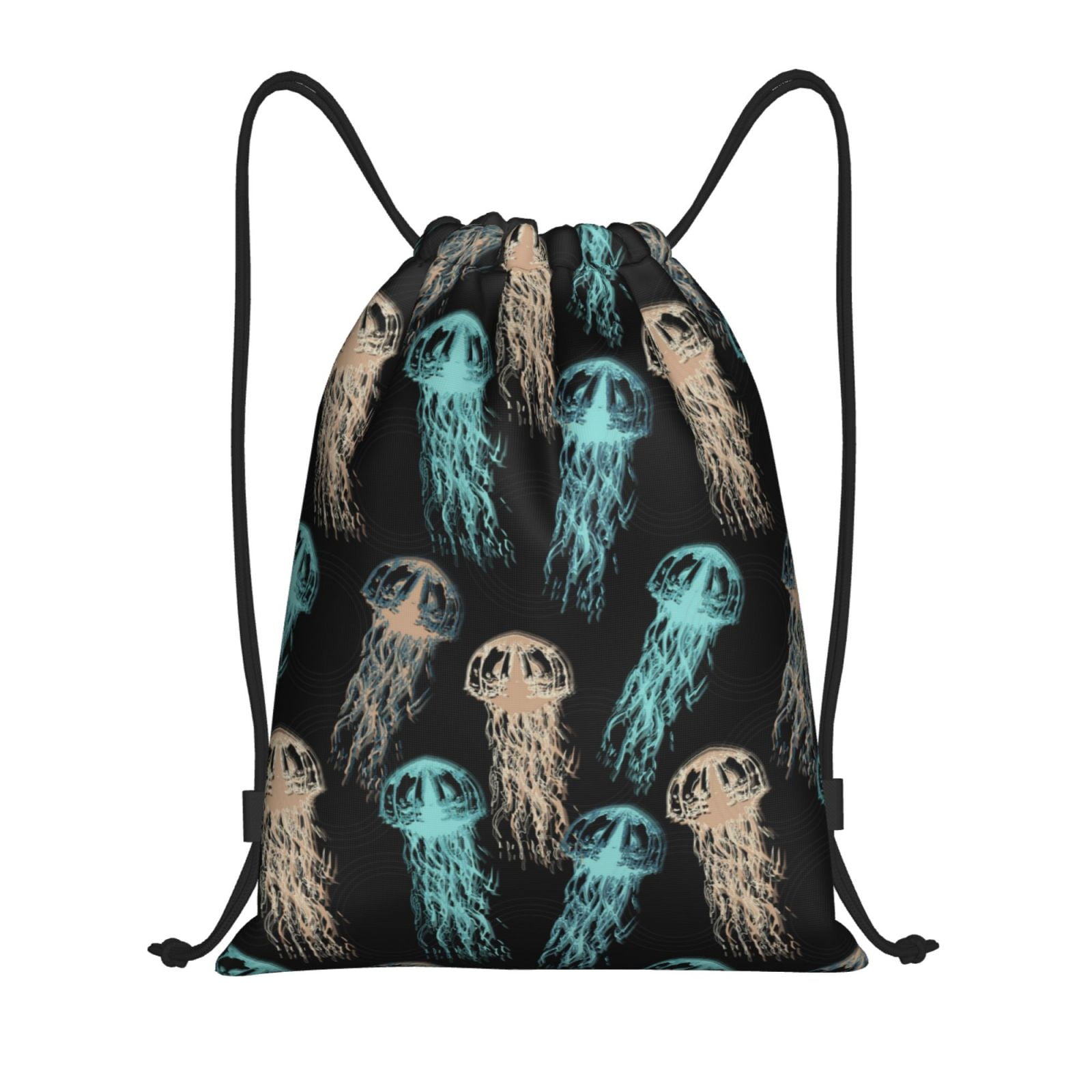 Drawstring Backpack - Abstract Jellyfish Print Black Splash Proof Small ...