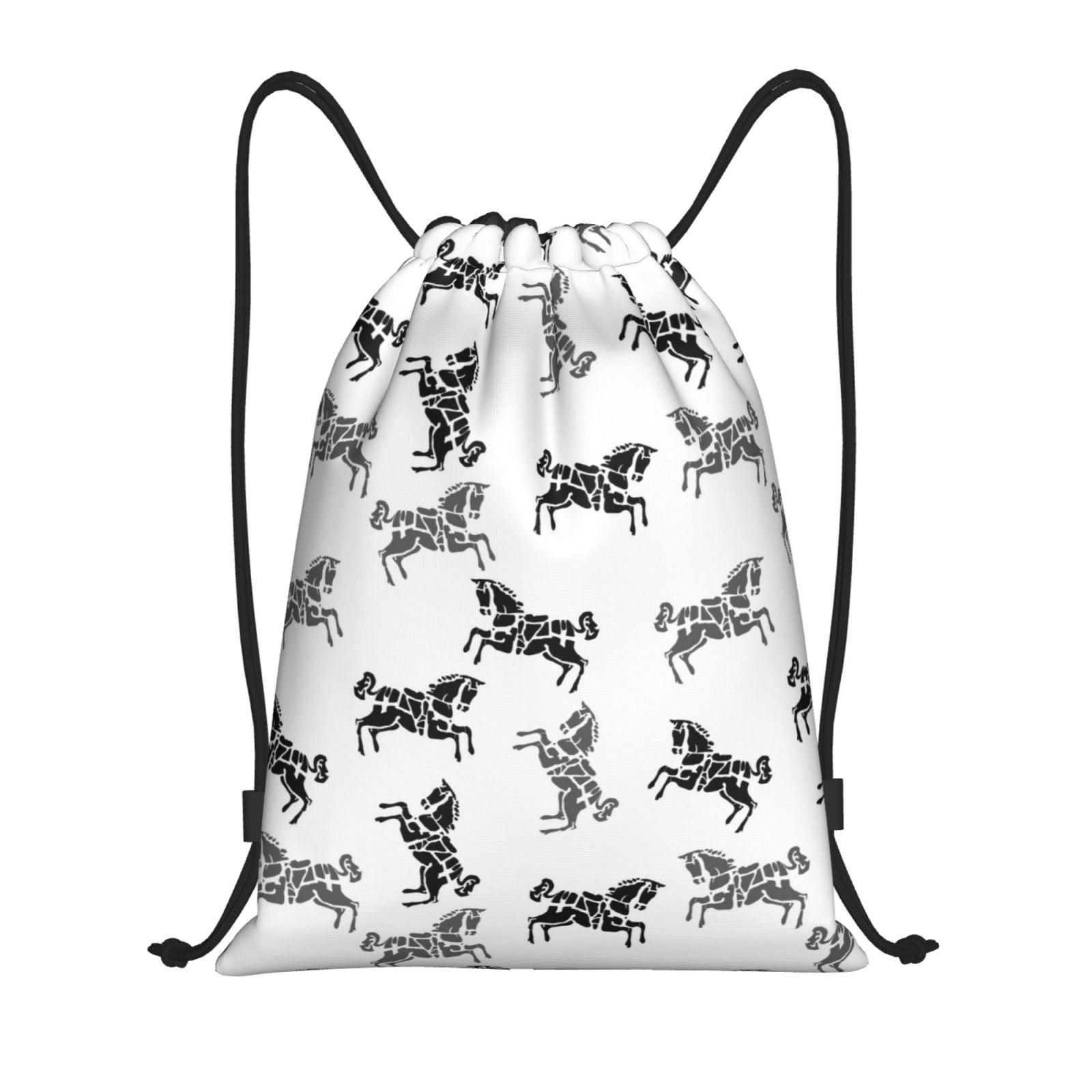 Drawstring Backpack, Abstract Minimalist Horse Black Light Waterproof ...