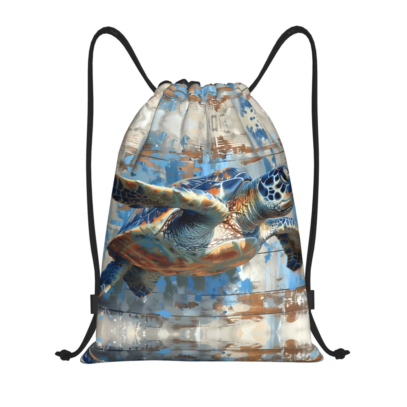 Drawstring Backpack - Abstract Sea Turtle Splash Proof Small Drawstring ...