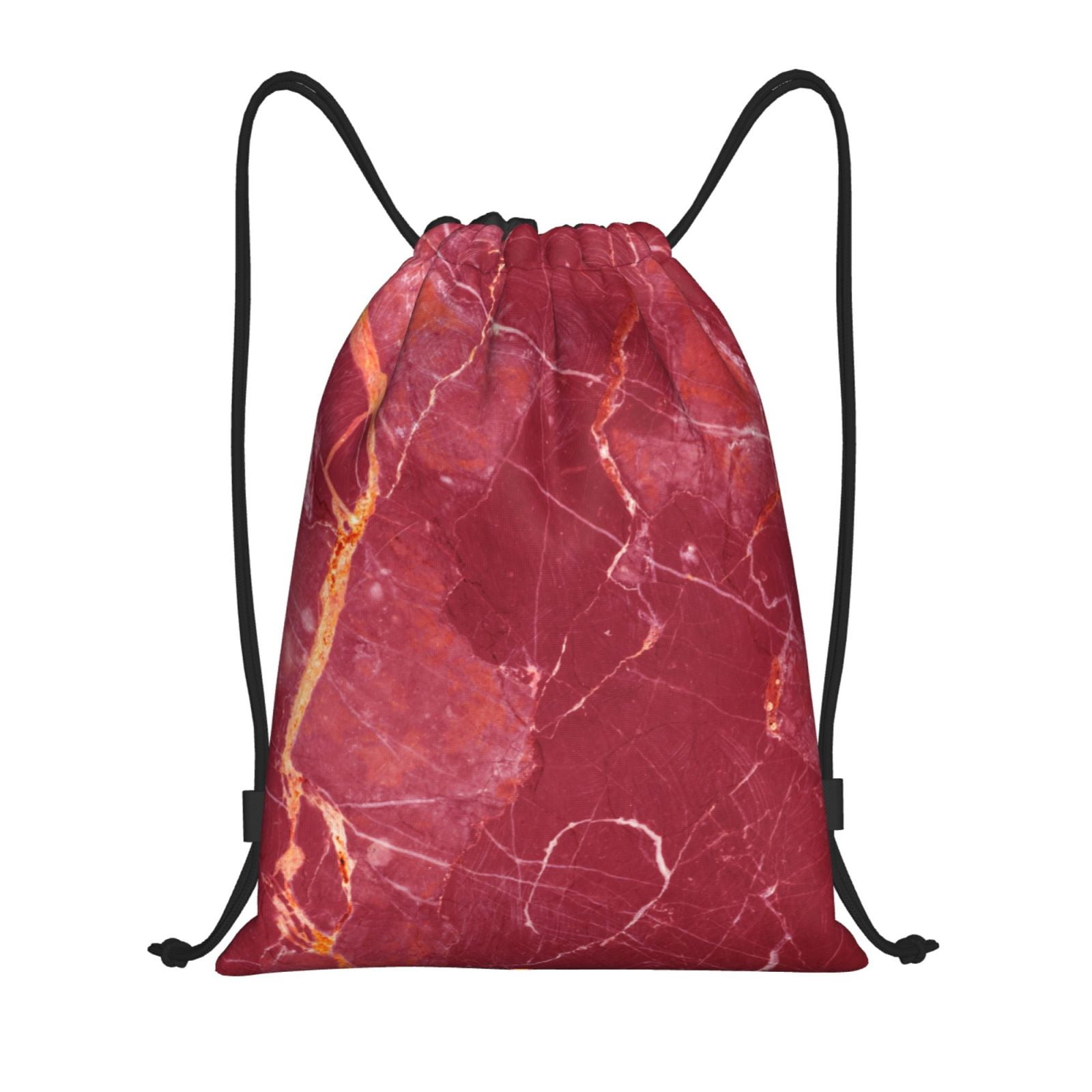 Drawstring Backpack - Abstract White Red Gold Marble Texture Gym Bag ...