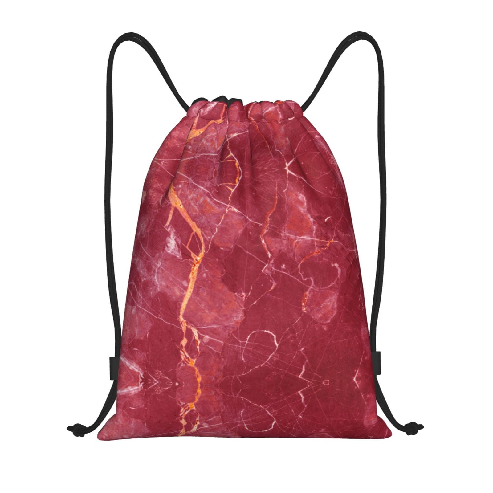 Drawstring Backpack, Abstract White Red Gold Marble Texture Light ...