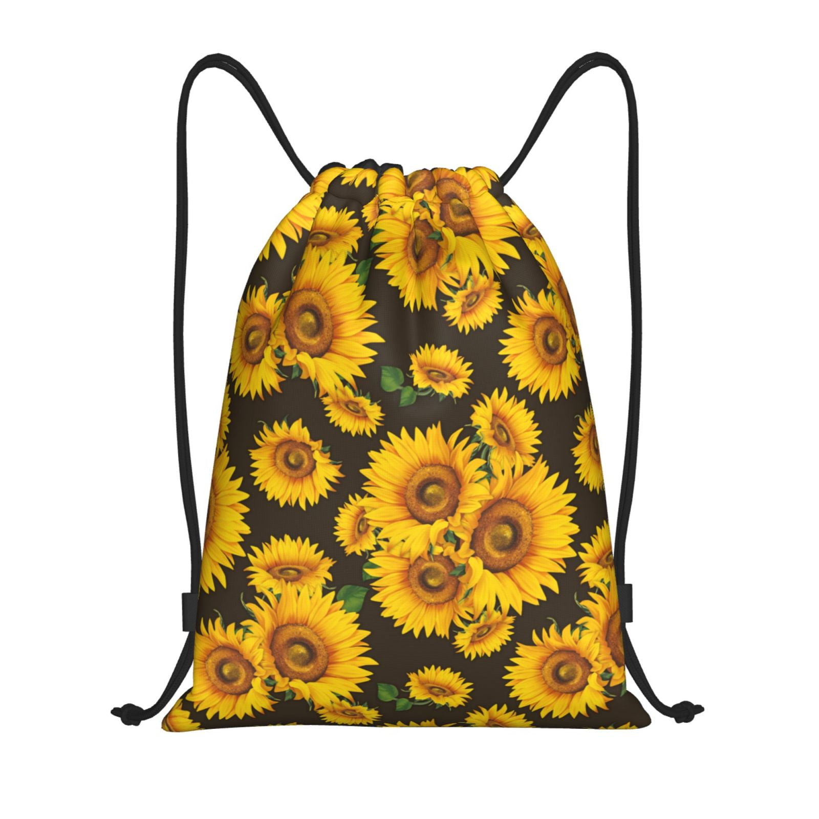 Drawstring Backpack - Aesthetic sunflower leaf black Cheer Gym Bag for ...