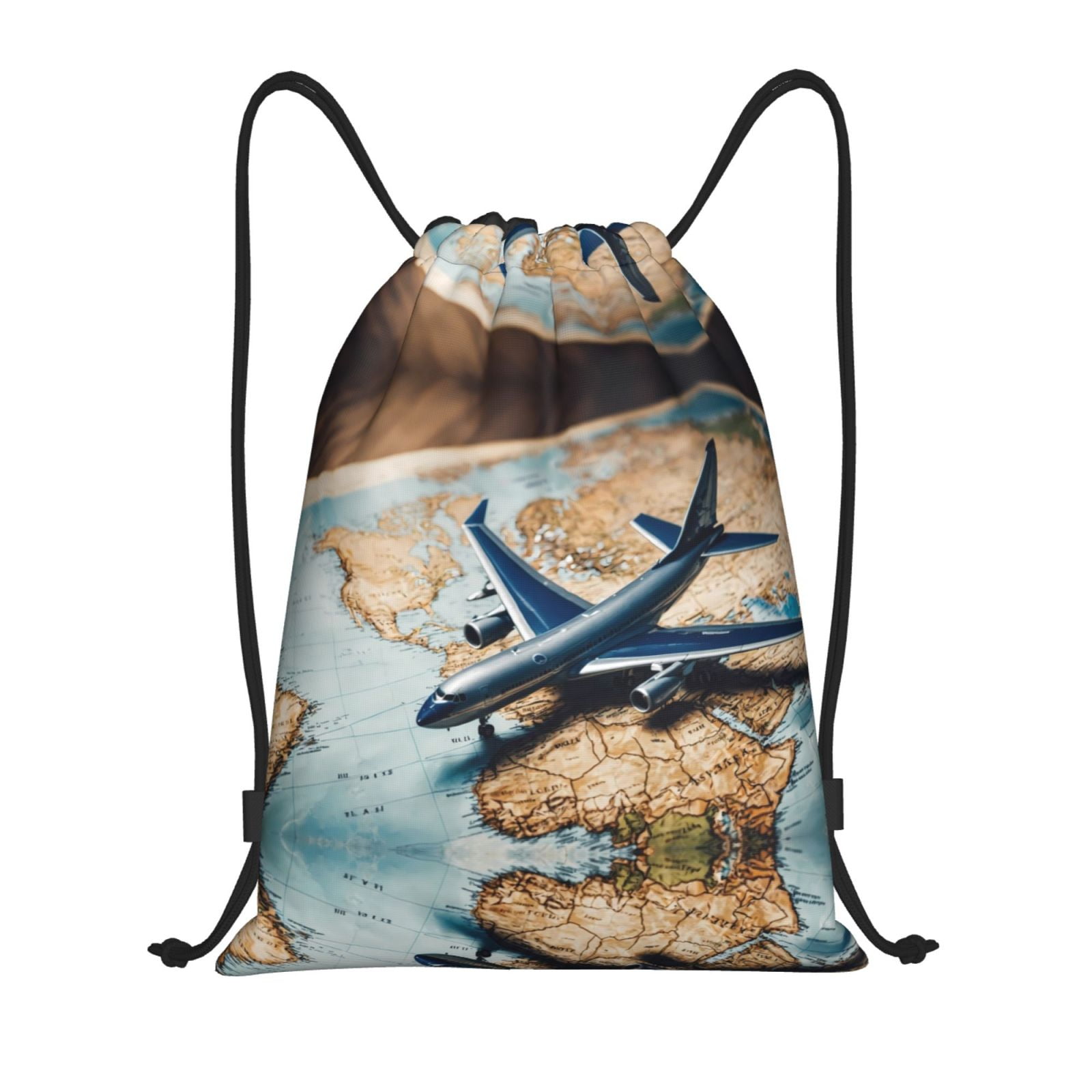 Drawstring Backpack, Airplane World Map Adventure Light Waterproof ...