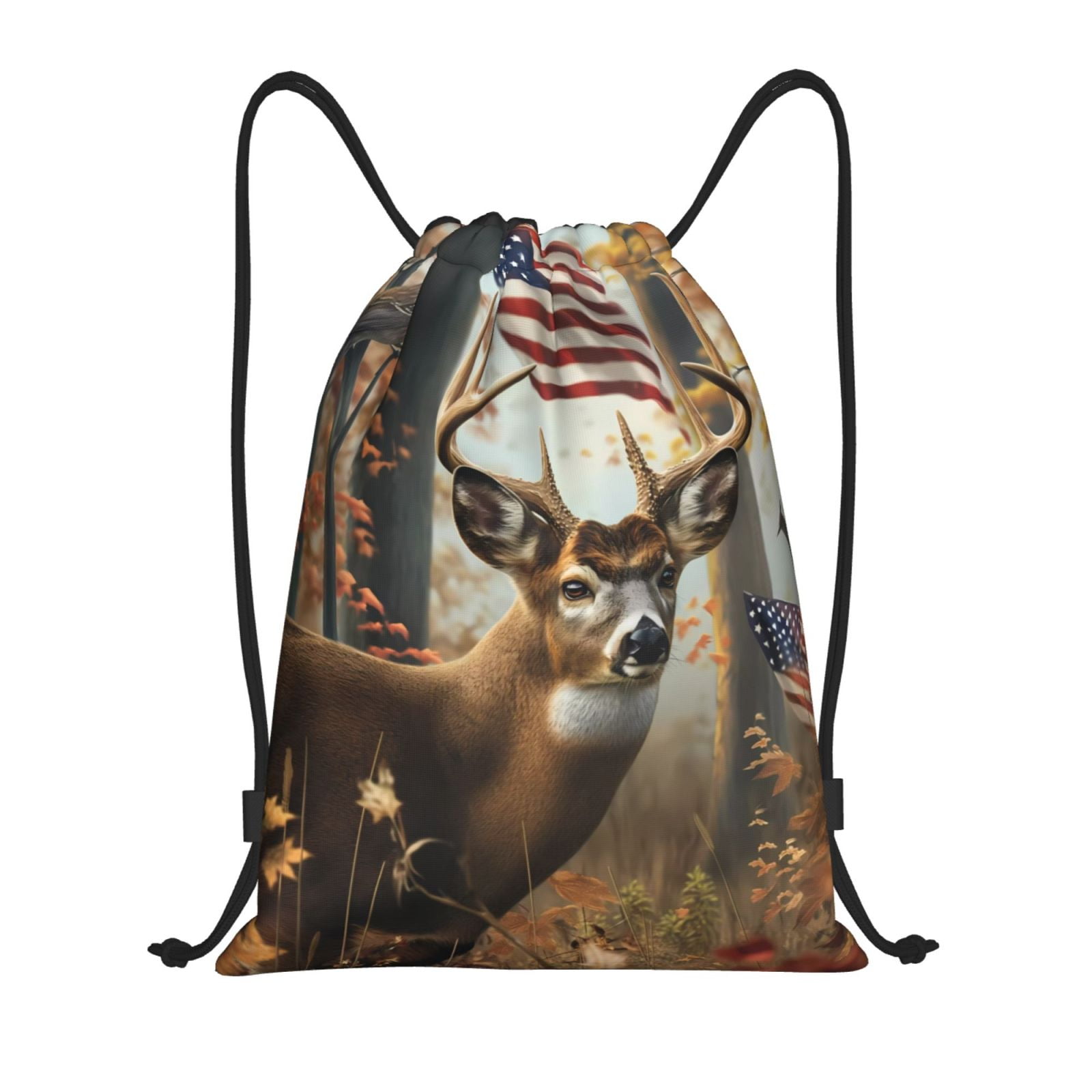 Drawstring Backpack - American Wildlife Deer Forest Cheer Gym Bag for ...