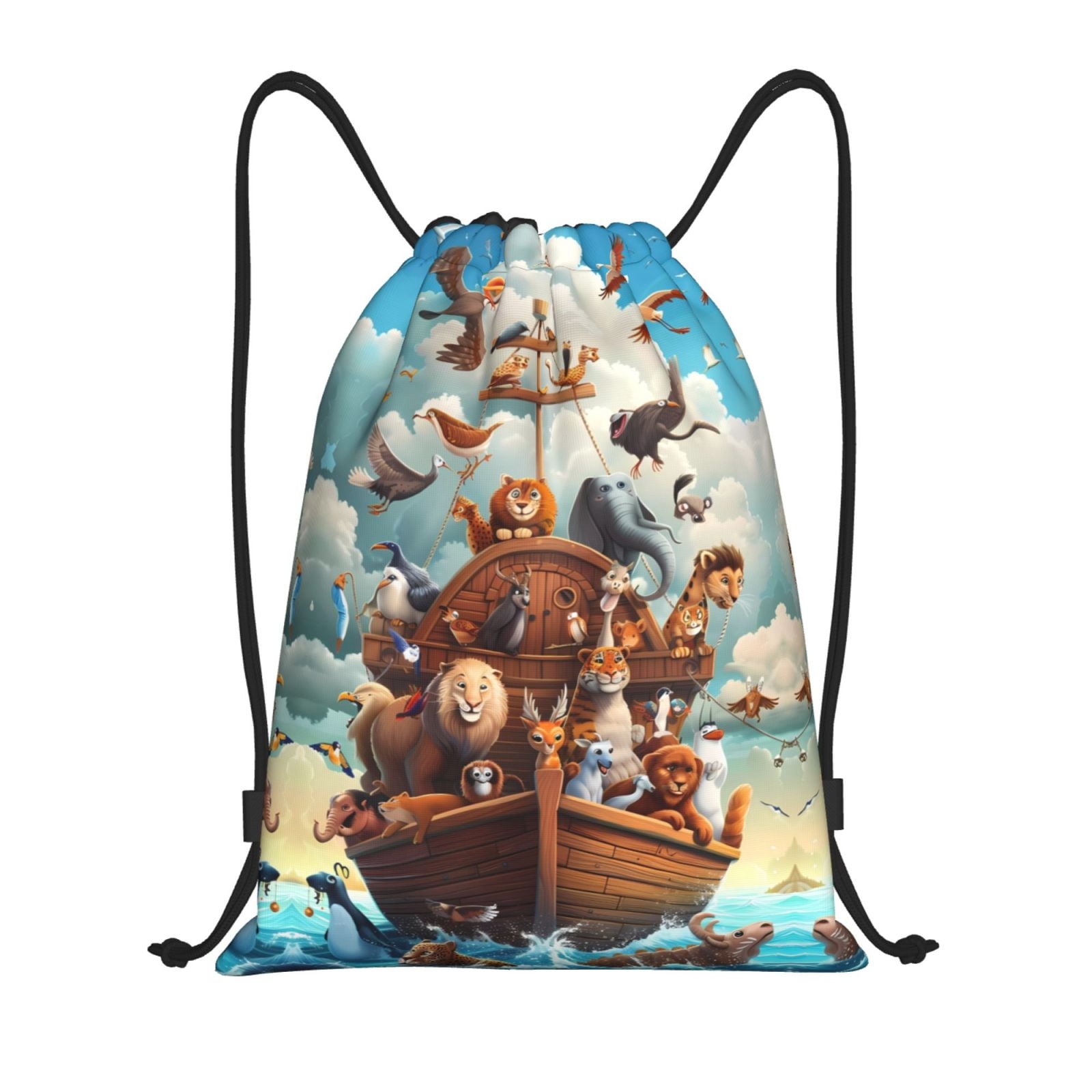 Drawstring Backpack - Animal Filled Noahs Ark Splash Proof Small ...