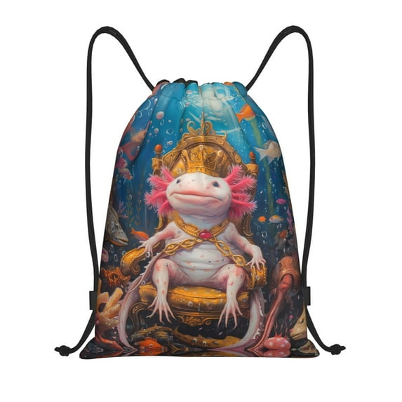Drawstring Backpack - Aquatic Axolotl King Splash Proof Small ...
