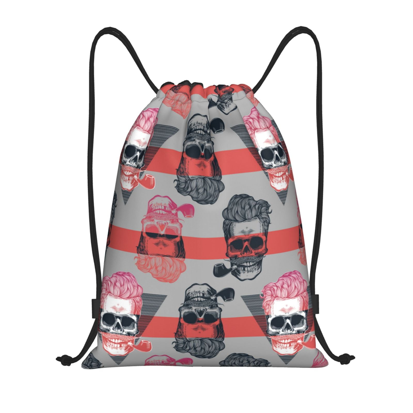 Drawstring Backpack - Artistic Pipe Skull Cheer Gym Bag for Women Men ...