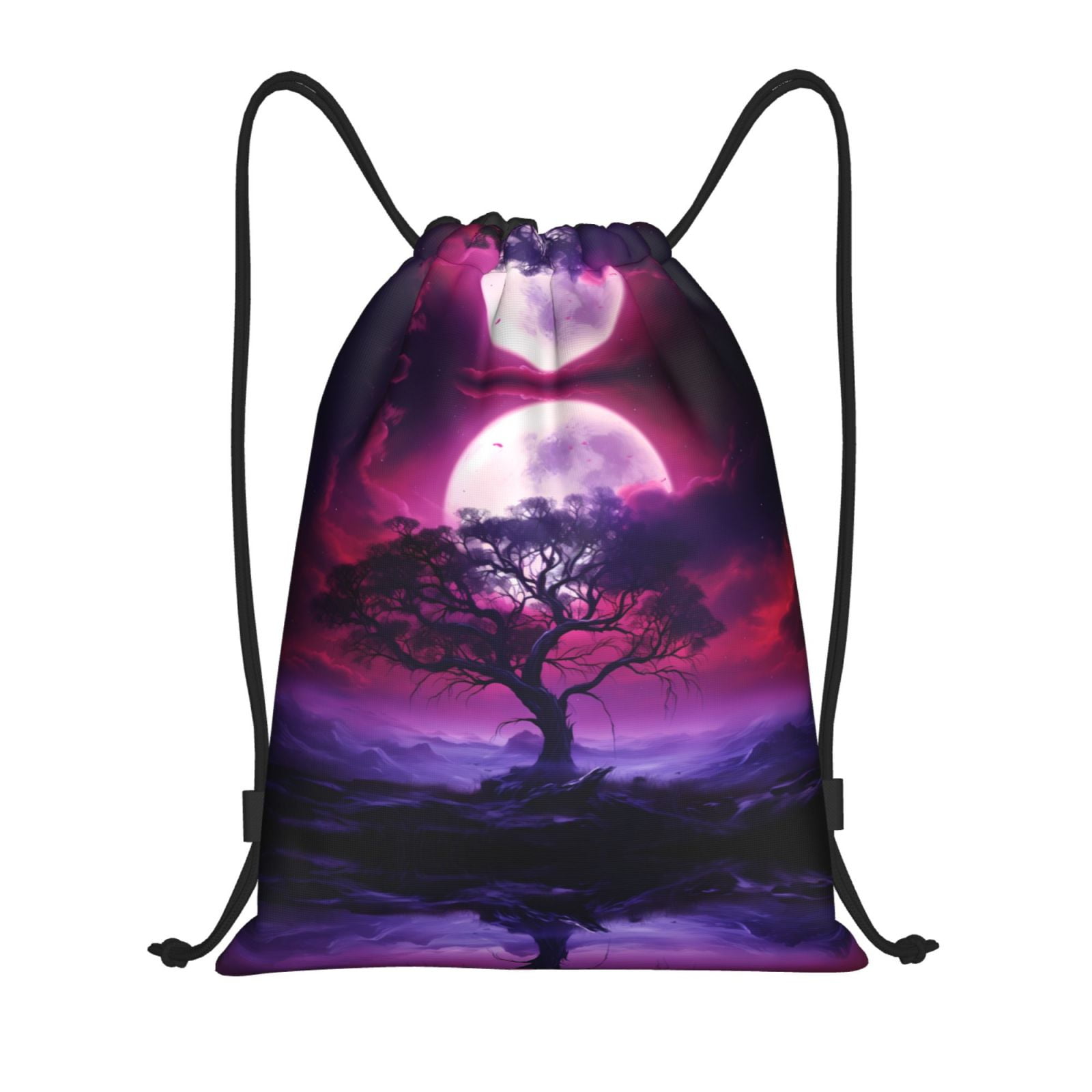 Drawstring Backpack Artistic Red Purple Cloud Moon.jpg Sports Gym Bag ...