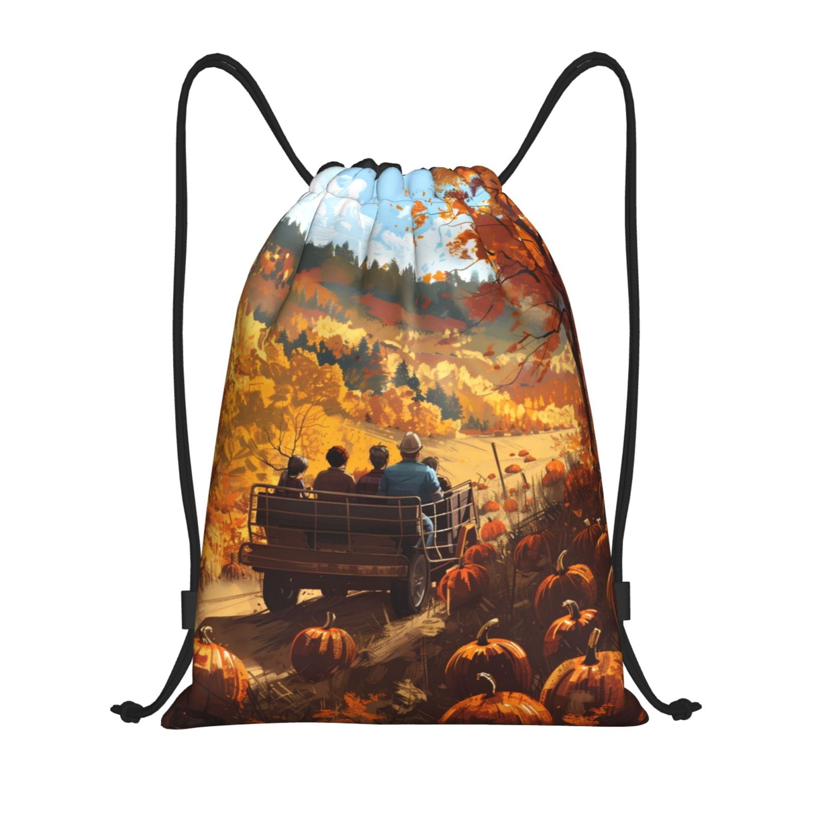 Drawstring Backpack - Autumn Pumpkin Patch Ride Splash Proof Small ...