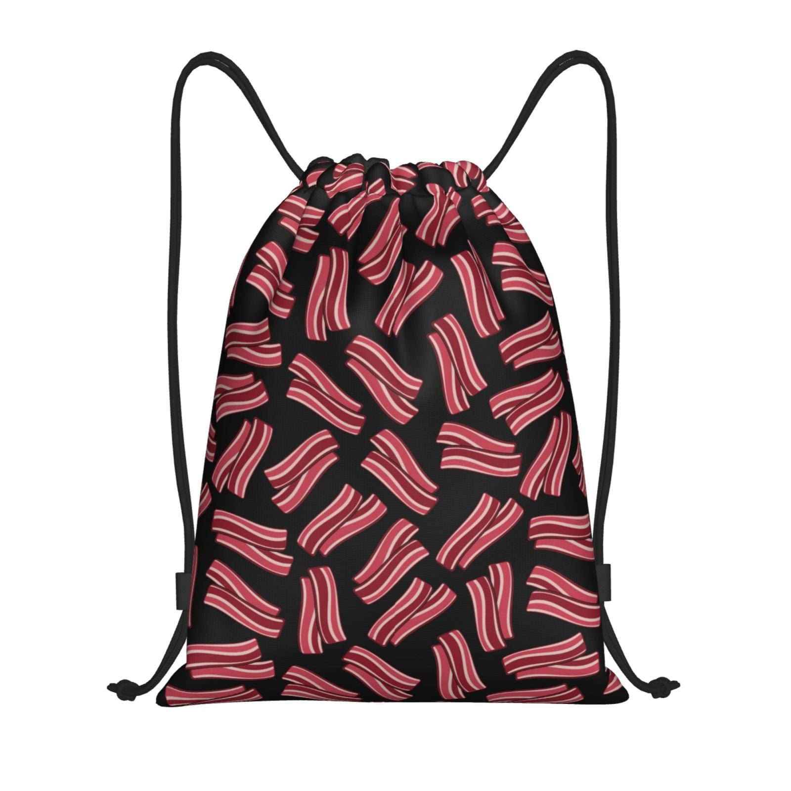 Drawstring Backpack - Bacon Print Black Splash Proof Small Drawstring ...