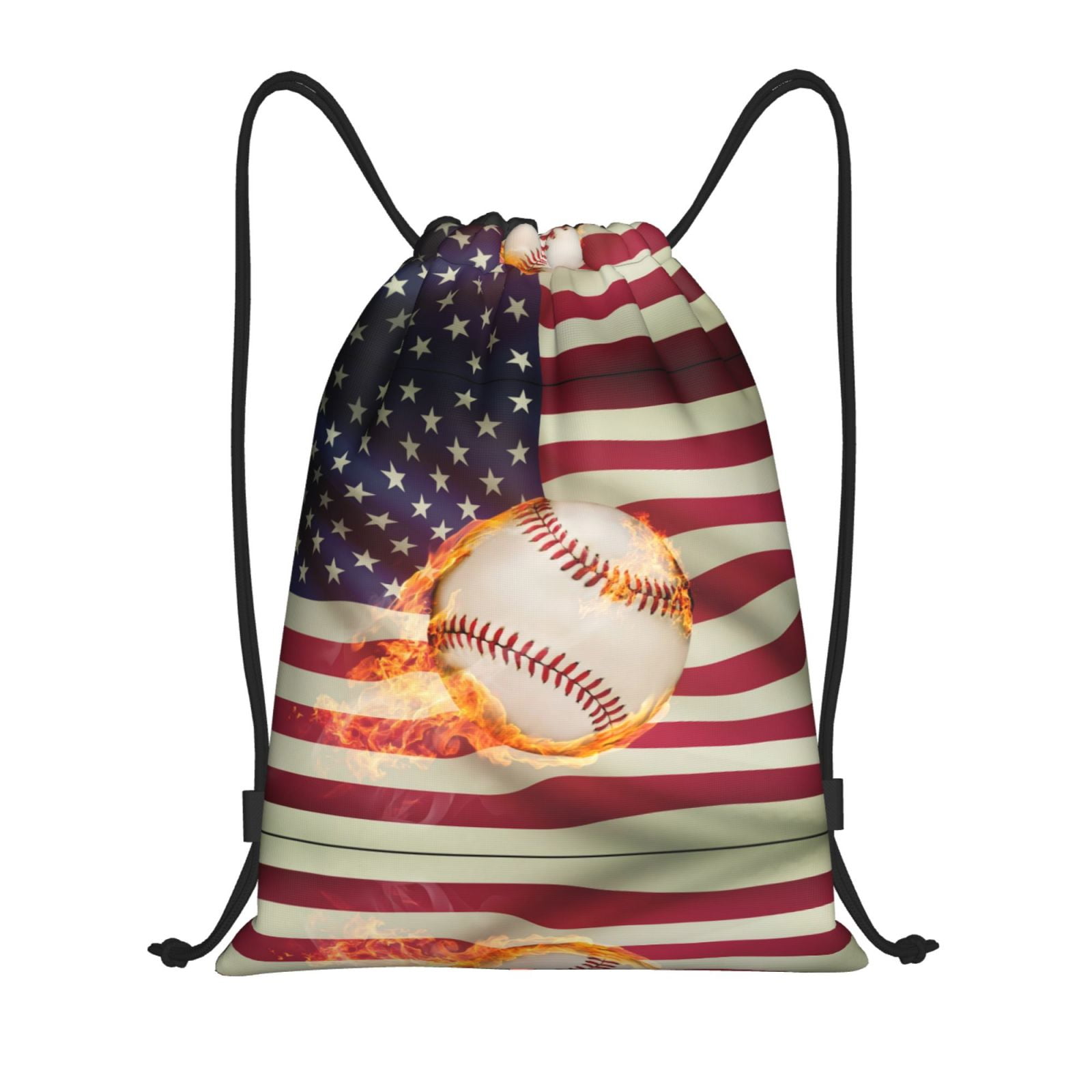 Drawstring Backpack, Baseball Ball With Flag Light Waterproof Sports ...