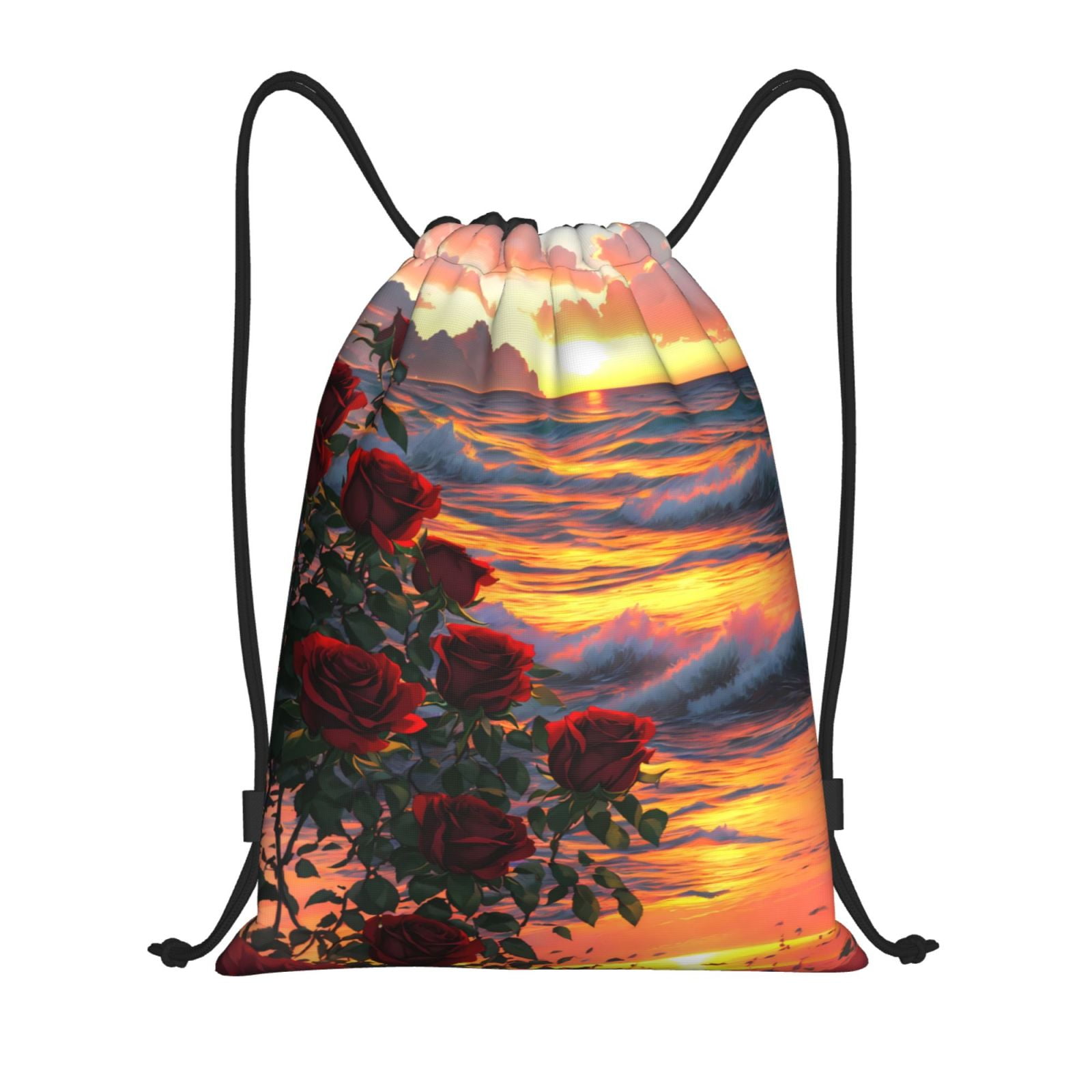 Drawstring Backpack - Beach Rose Seaside Cheer Gym Bag for Women Men ...