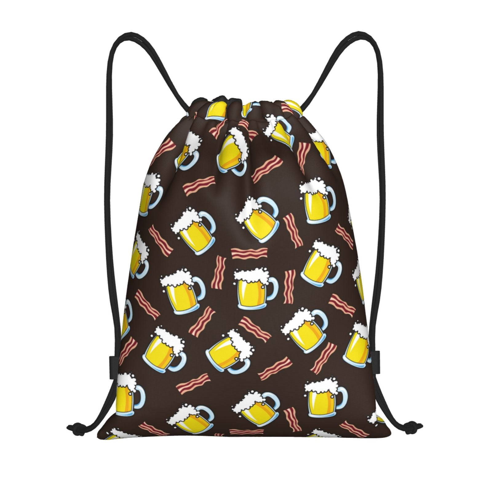 Drawstring Backpack - Beer Bacon Print Cheer Gym Bag for Women Men ...