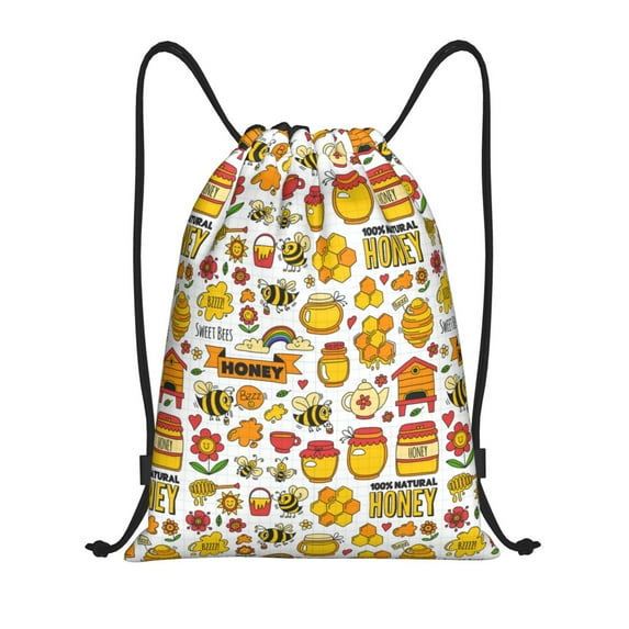 Drawstring Backpack, Bees And Honey 1 Light Waterproof Sports Gym Bag ...